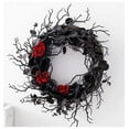 Black Wreath With Branches And Synthetic Flowers Beautiful Decorative