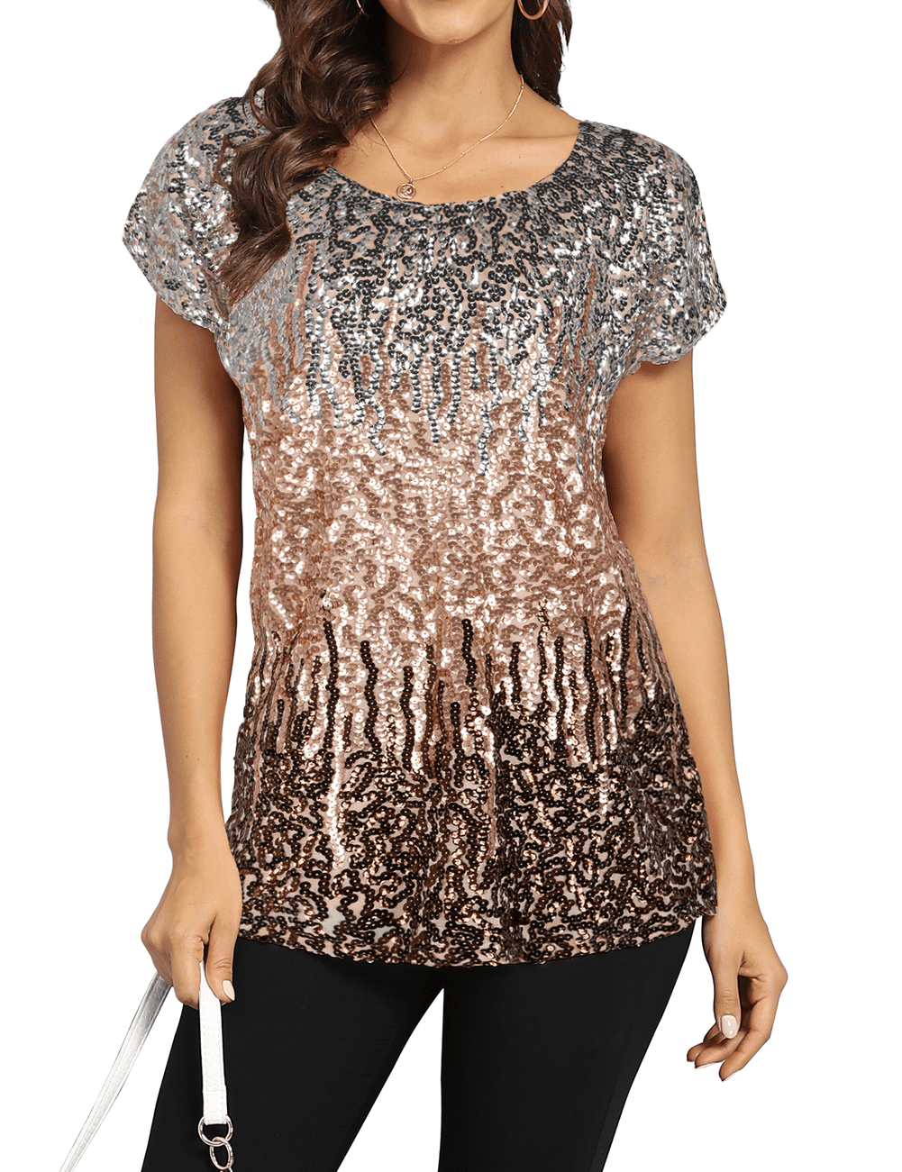 PrettyGuide Women's Sequin Top Shimmer Glitter Loose Bat Sleeve Party ...