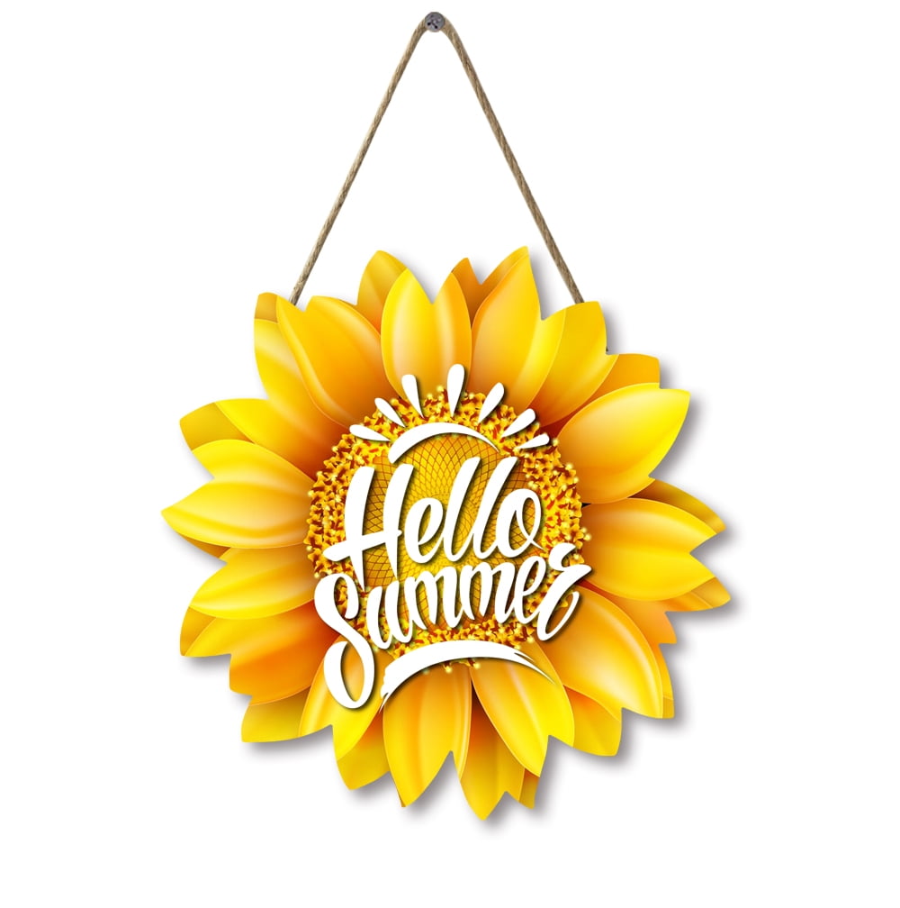 Sunflower Hello Summer Wood Door Hanger 12 Inch Large Wooden Flower ...