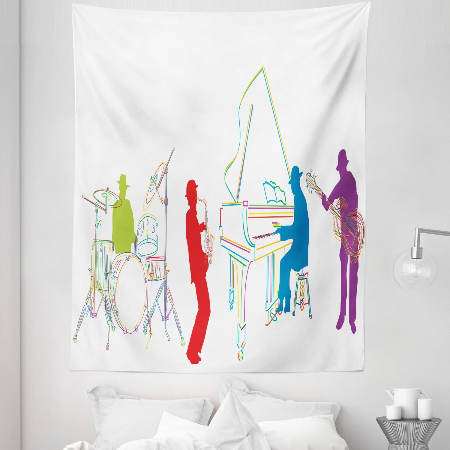 Colorful Tapestry, Vibrant Colored Jazz Band Instruments Modern ...