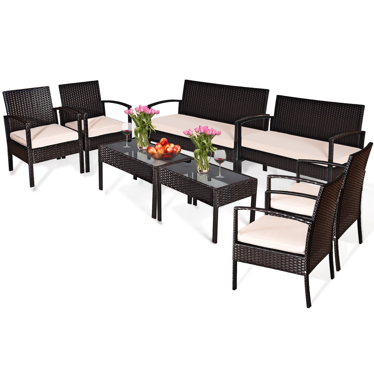 Click here for Patiojoy 8pcs Conversation Wicker Set Patio Rattan... prices