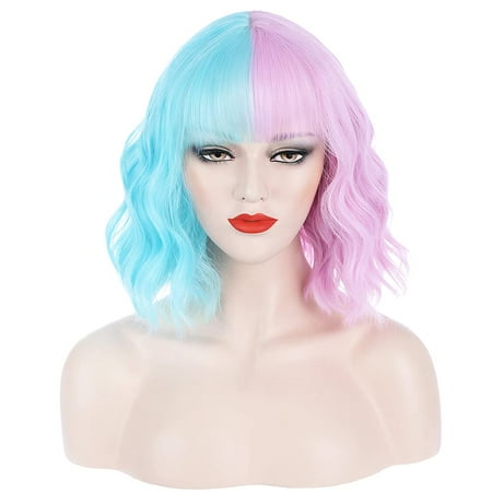 Black White Wig Short Wavy Wig Black and White Wig With Bangs Split Wig ...