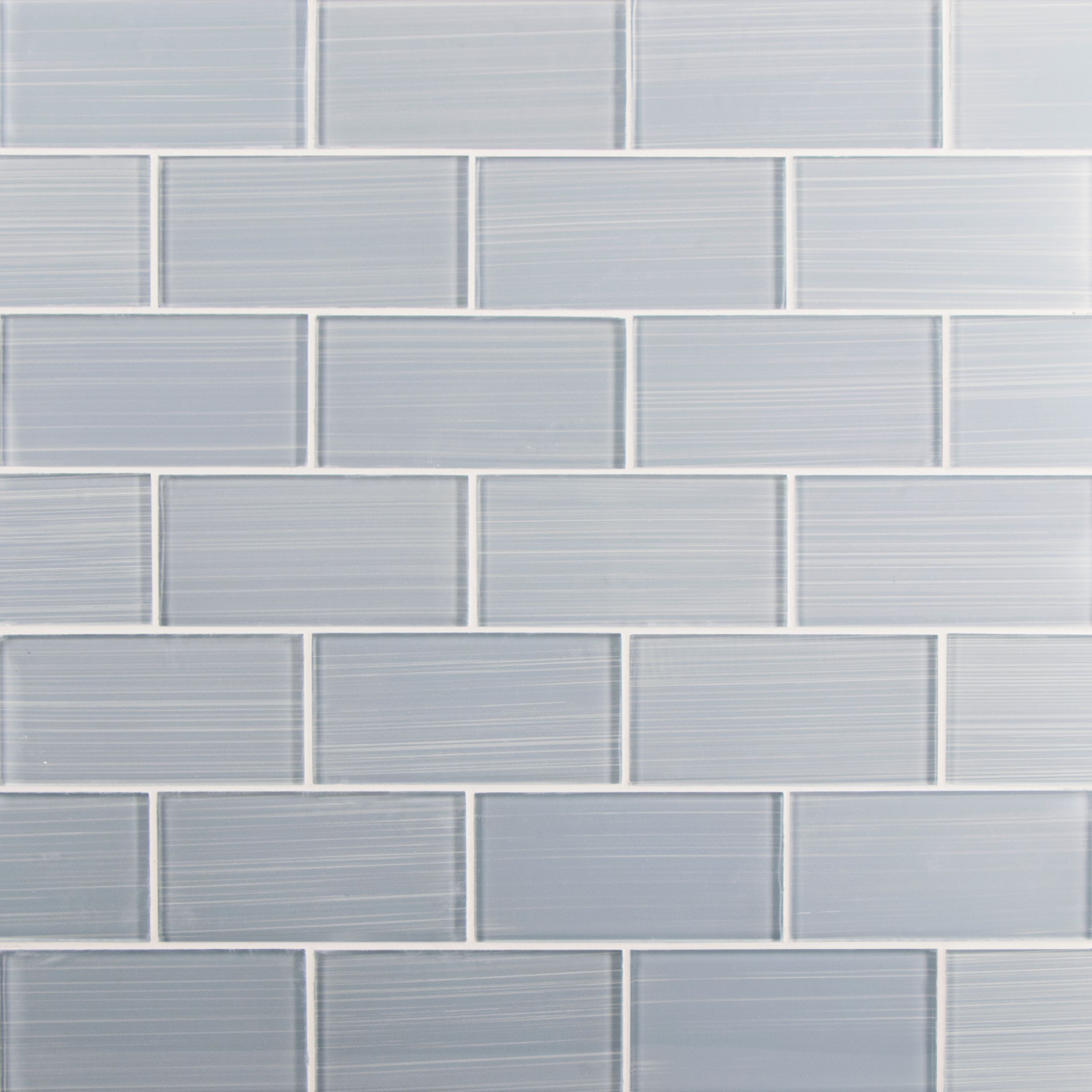 WS Tiles - Hand Painted Soft Gray 3 in. x 6 in. Glass Subway 12 in. x ...