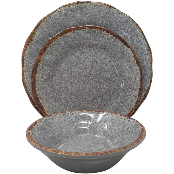 Gianna's Home 12 Piece Rustic Farmhouse Melamine Dinnerware Set (Gray ...