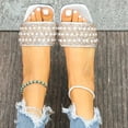 Afuyipoi Women's Pearl Rhinestone Flat Sandals Round Toe Summer Beach ...