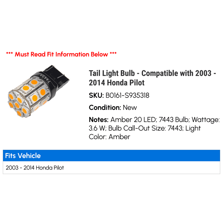 Brake Light Bulb Compatible with 2003 2014 Honda Pilot 2004 2005 2006 2007 2008 2009 2010 2011 2012 2013