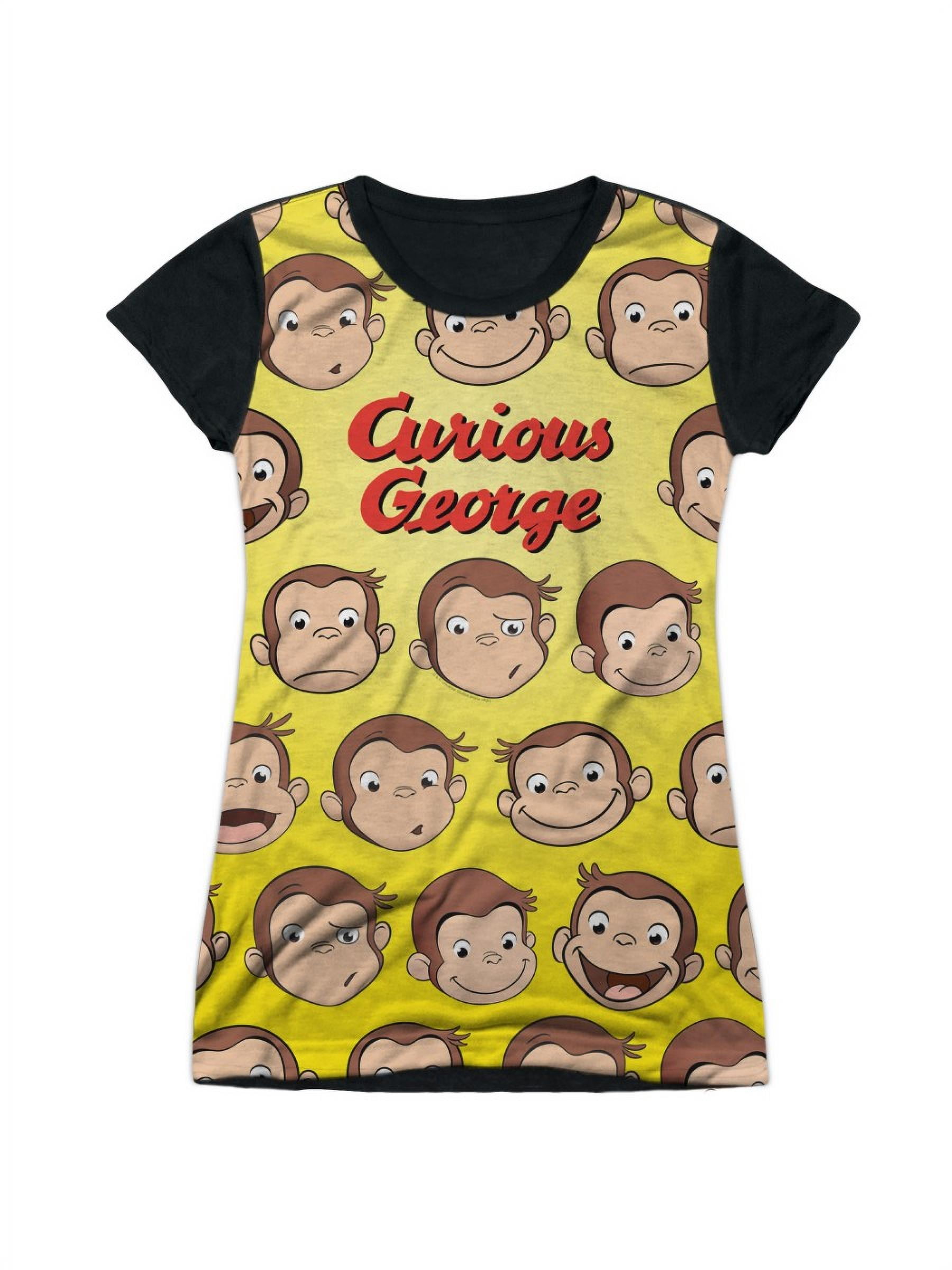 Curious George Books Cartoon Movie Monkey Faces Juniors Black Back T ...