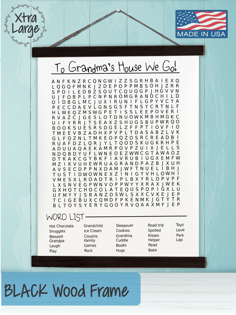 Black Wood, Canvas Sign, Grandmas House Word Search Puzzle Fun Décor ...