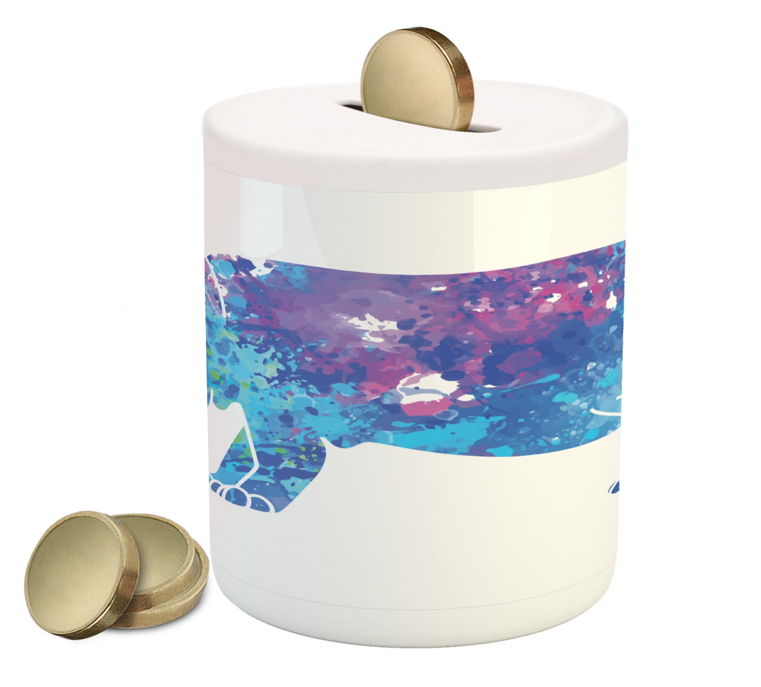 Hippo Piggy Bank, Standing Hippo Silhouette Ornamented with Colorful ...