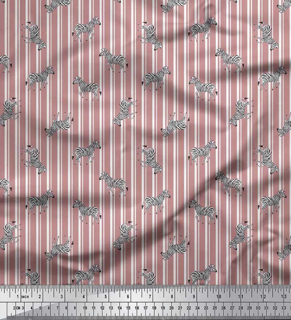 Soimoi Pink Silk Fabric Stripe & Wild Animal Print Fabric by The Yard ...