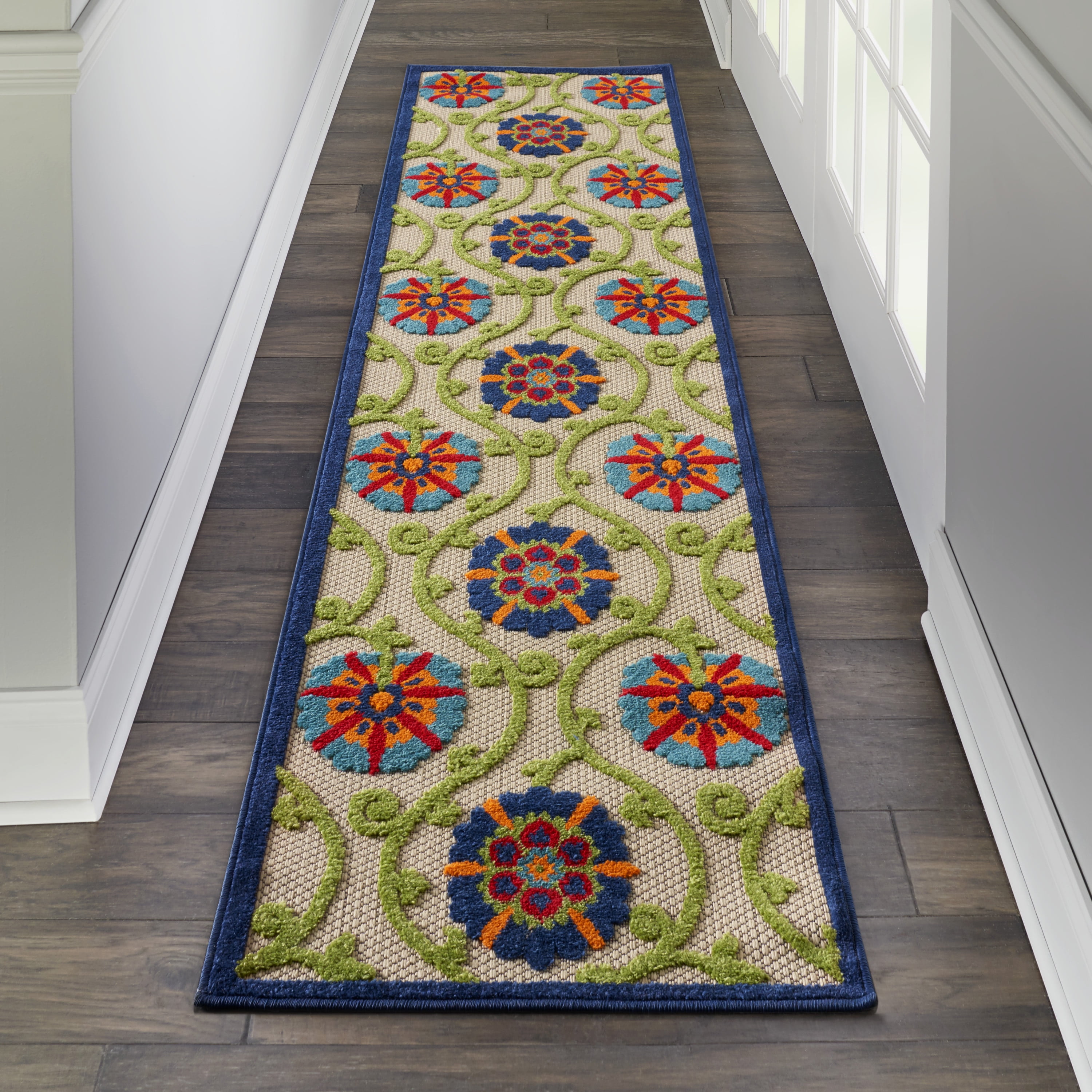 Nourison Aloha Indoor/Outdoor Blue/Multicolor 2' x 6' Area Rug, (2x6 ...