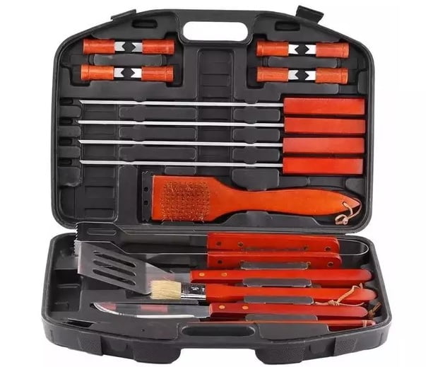 Lexi Home 18 Pc BBQ Tool Set with Carrying Case - Cherry Wood - Walmart.com