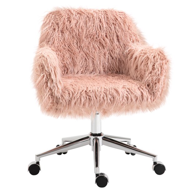 Vinsetto Faux Fur Desk Chair, Swivel Vanity Chair with Adjustable ...