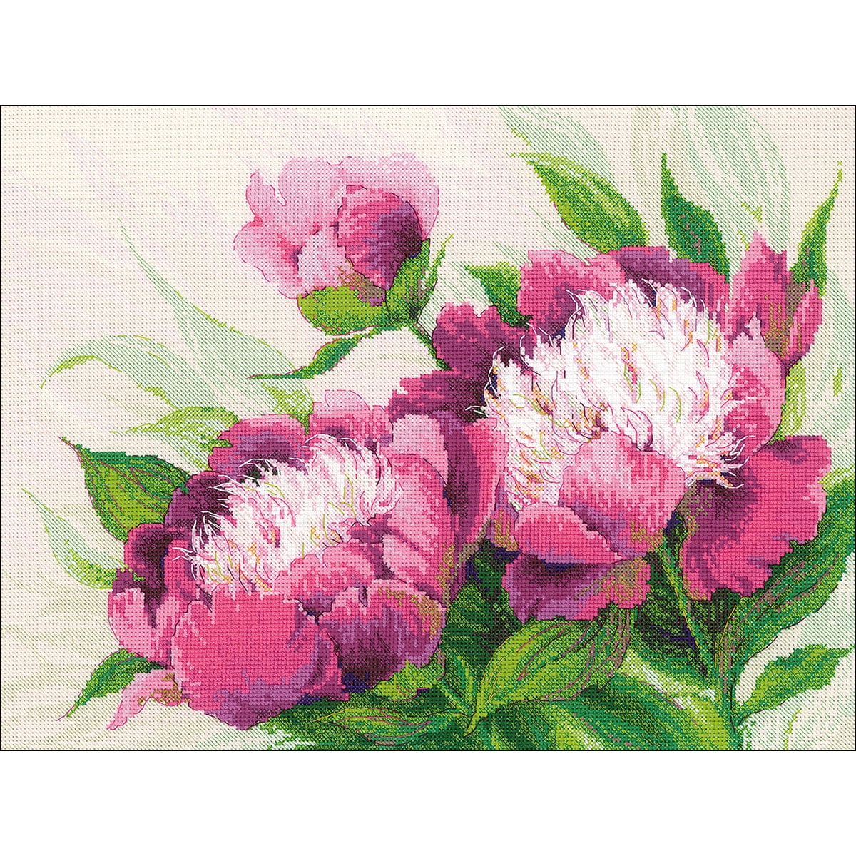 Pink Peonies Counted Cross Stitch Kit - 15.75" x 12" - 14 Count ...