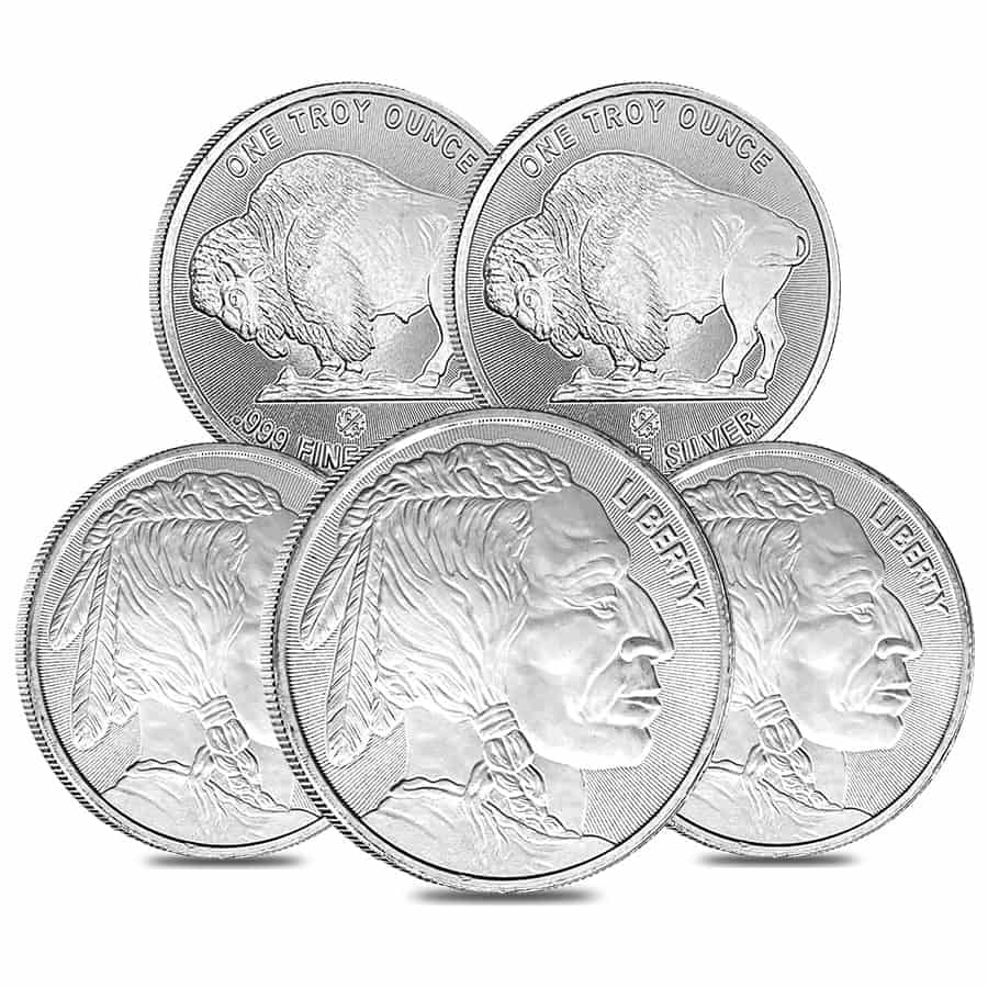 Lot of 5 - 1 oz Buffalo Silver Round .999 Fine - Walmart.com
