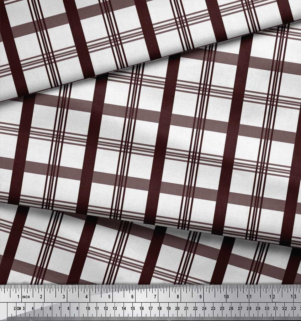 Soimoi Brown Poly Georgette Fabric Window Pane Check Printed Craft ...