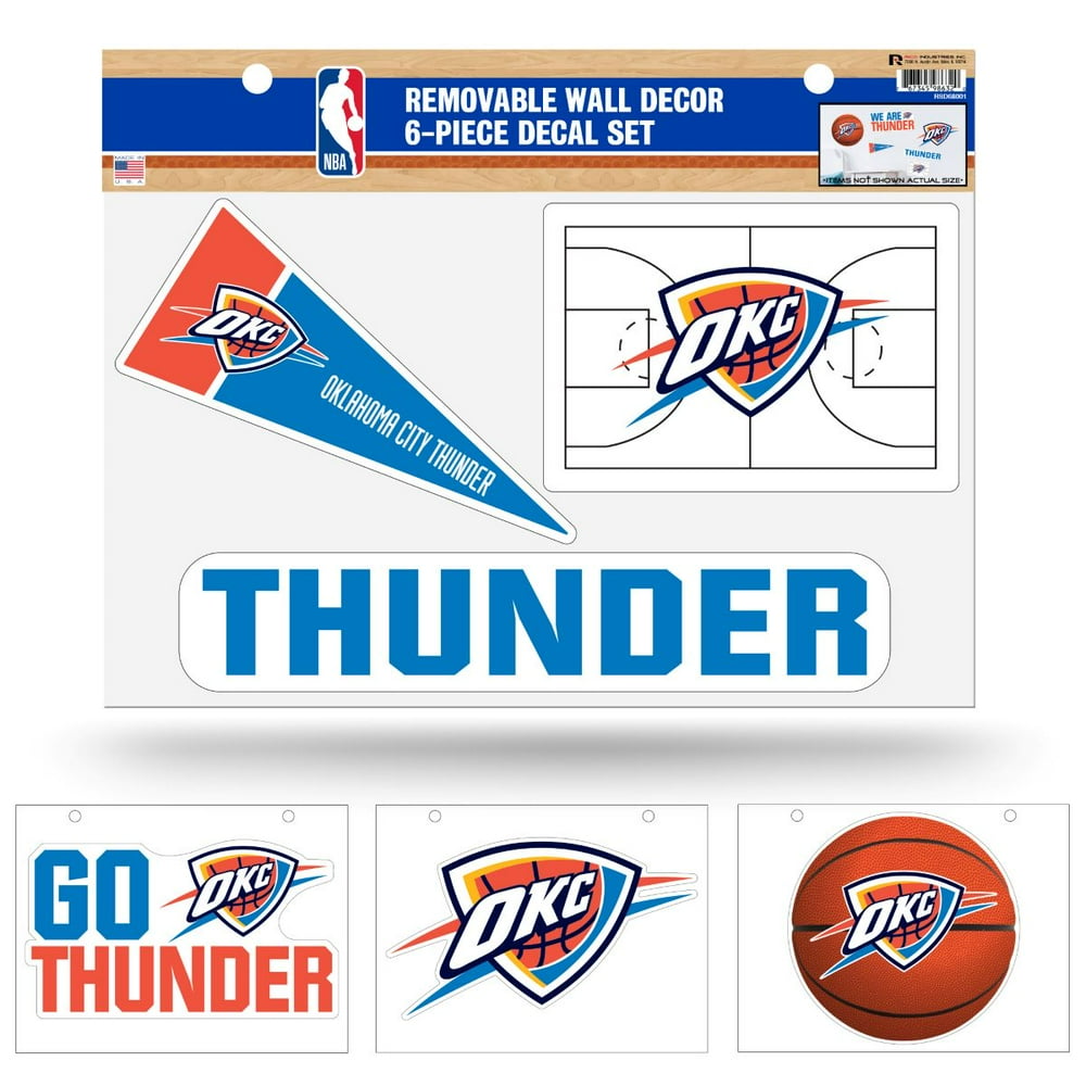 Oklahoma City OKC NBA Thunder Set of 6 Removable Wall Decal Stickers ...