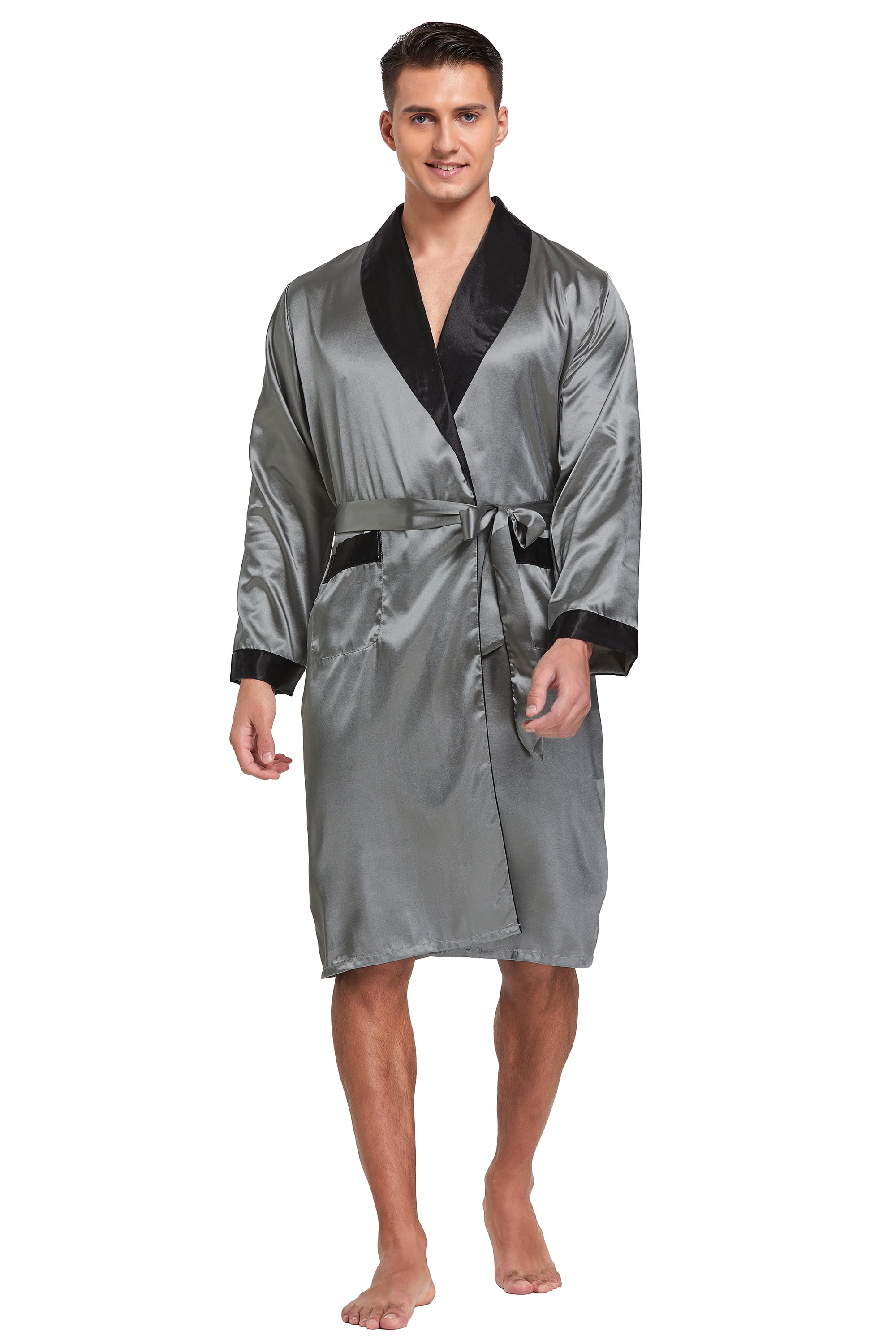 Tony & Candice Men's Satin Robe with Shorts Set Kimono Bathrobe (Large ...