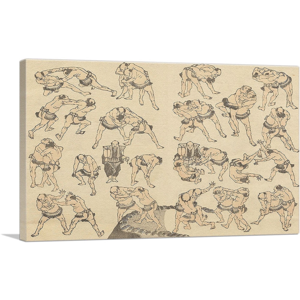 ARTCANVAS Manga Sumo Canvas Art Print by Katsushika Hokusai - Size: 18 ...