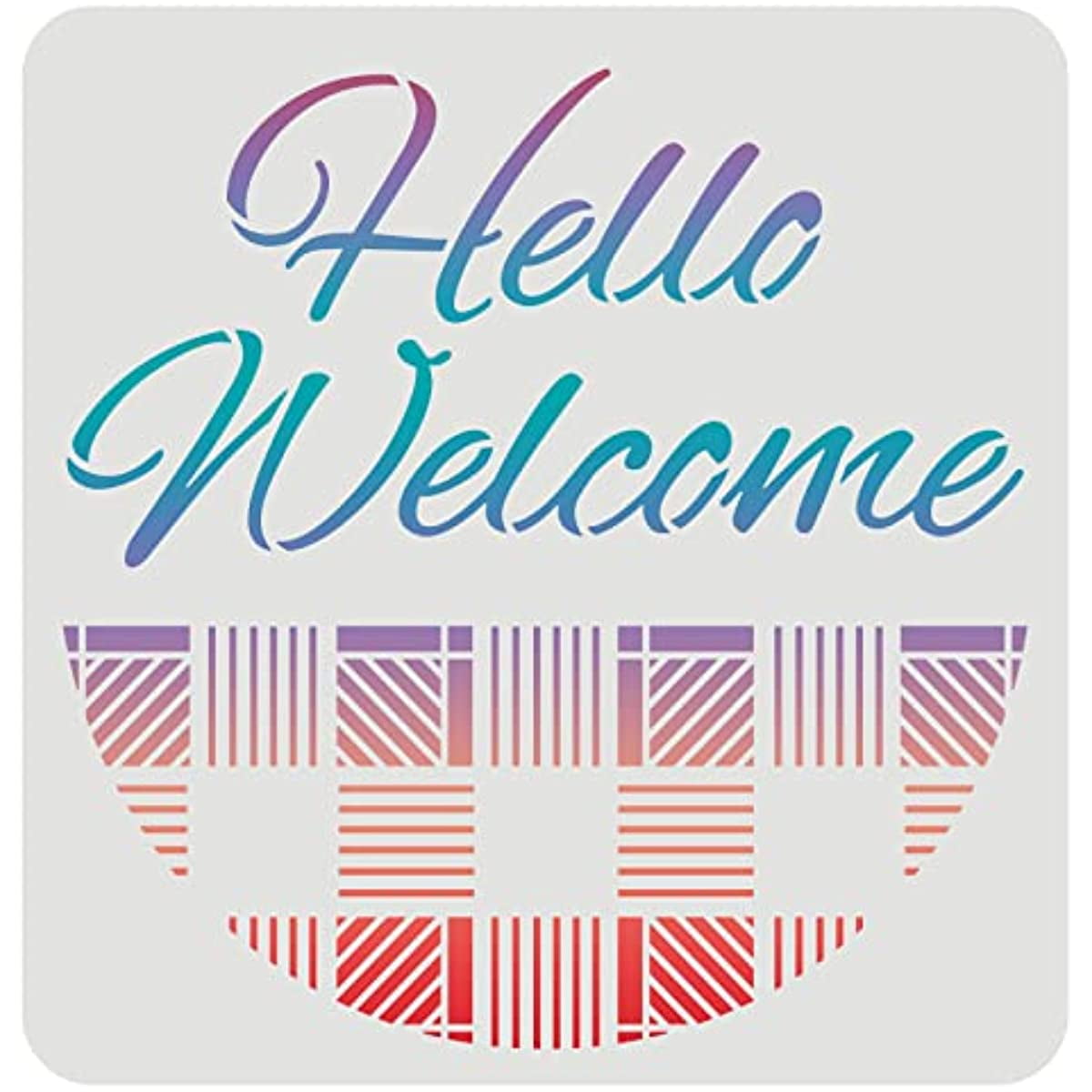 Hello Welcome Stencils 11.8x11.8inch Plastic Welcome Stencil Plaid ...