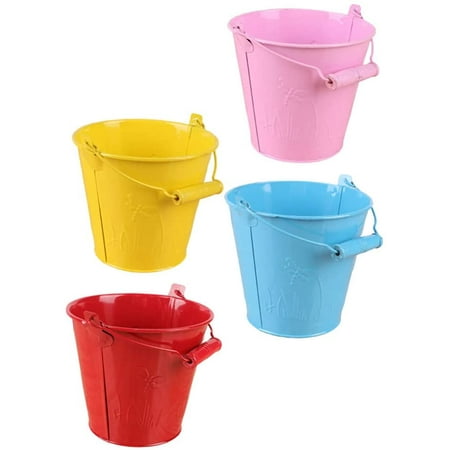 4pcs Small Metal Beach Buckets Yellow Sand Bucket Toy Colored Tinplate ...