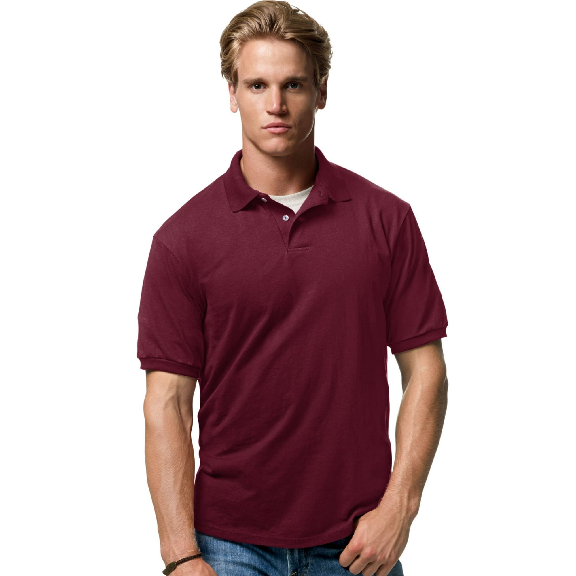 Click here for Hanes Cotton-Blend Men`s Jersey Polo  L  Maroon L prices