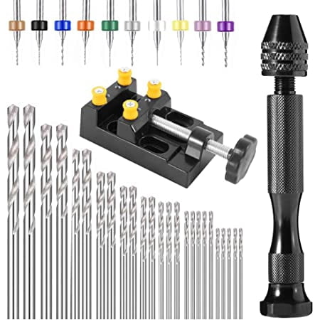 37 piece hand drill set, includes pin vise hand drill with mini drills ...
