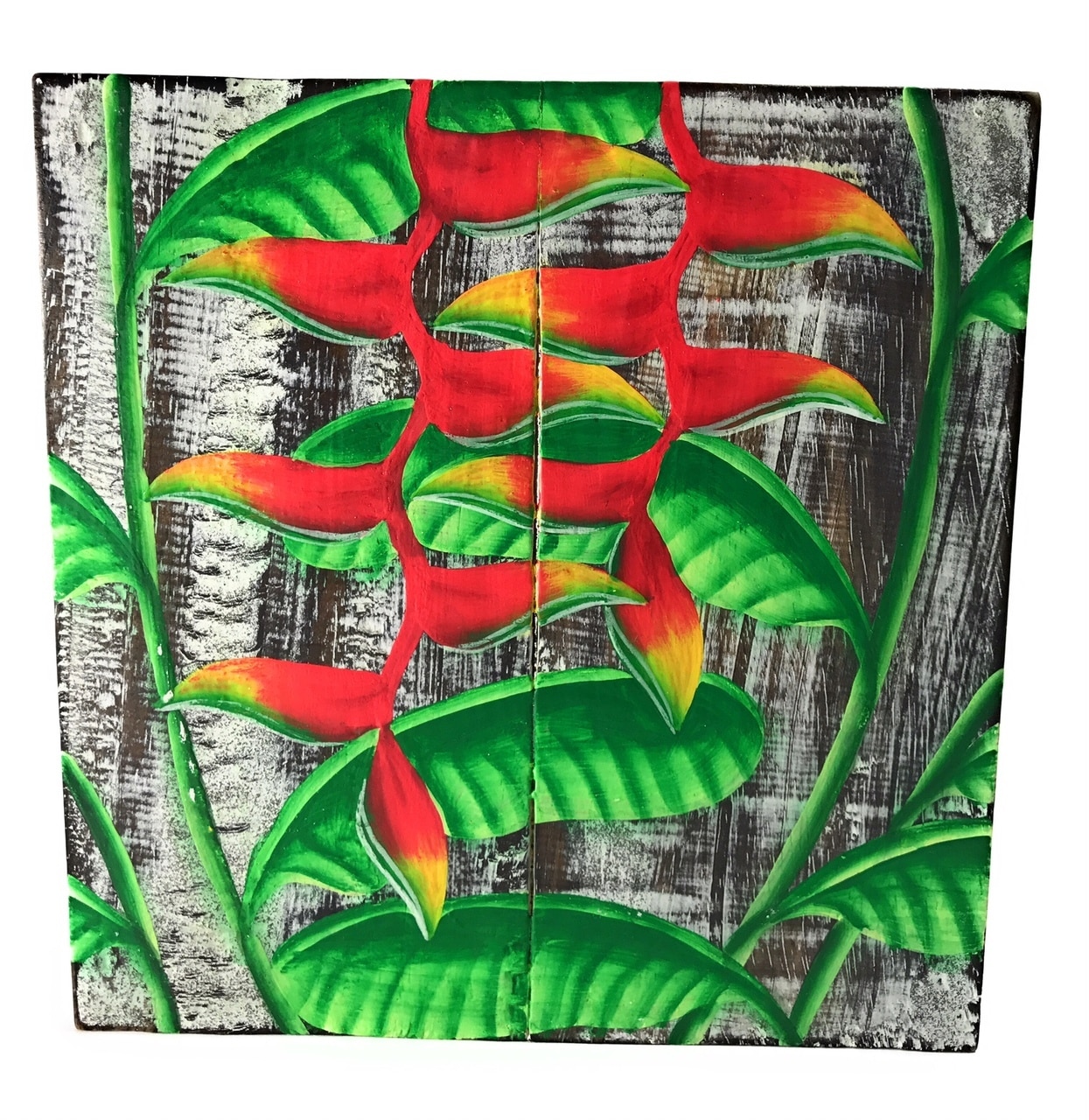 Heliconia Flower Painting on Wood Planks 8" X 8" Rustic Wall Decor | # ...