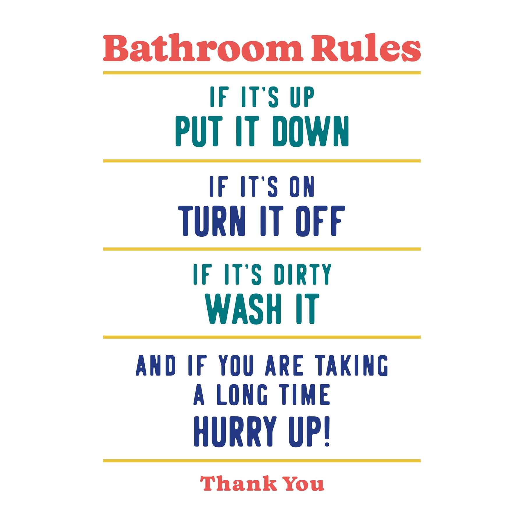 Funny Bathroom Rules Art Toilet Rules Sign Wall Art Unframed Wall Art ...