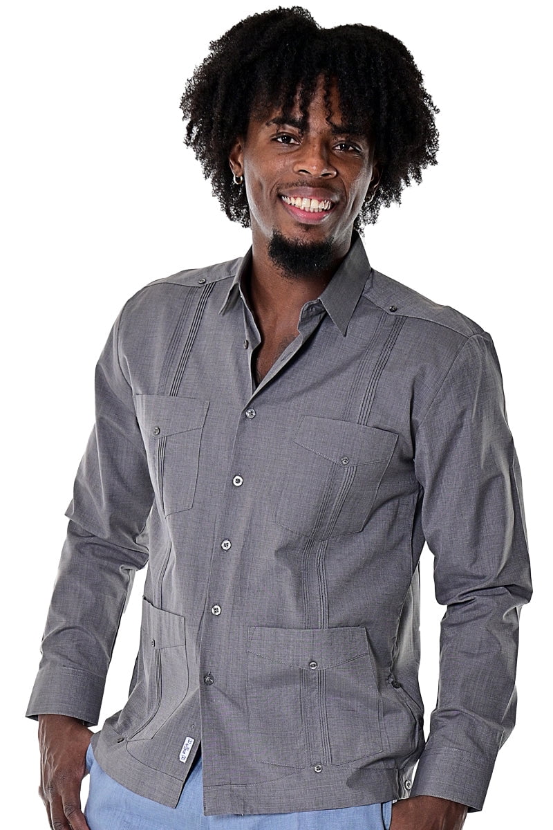Bohio Mens Cuban Guayabera Shirt Long Sleeves w/Traditional 4 Pocket ...