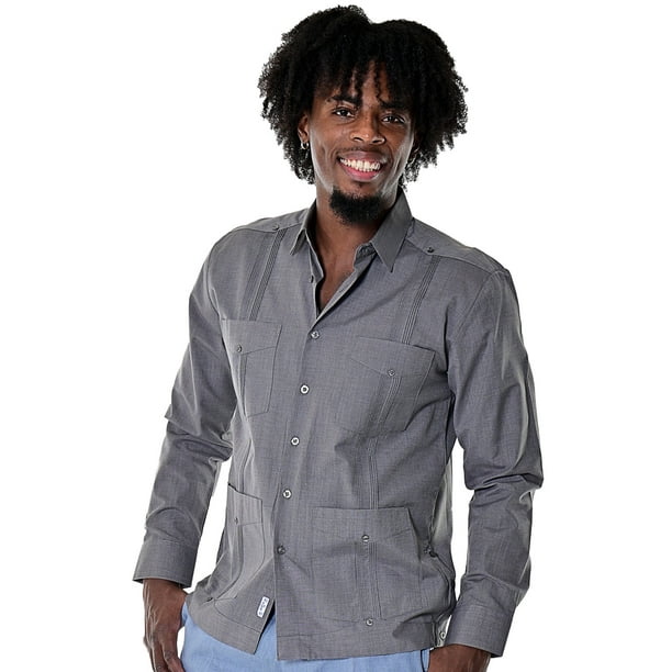 Bohio Mens Cuban Guayabera Shirt Long Sleeves w/Traditional 4 Pocket ...