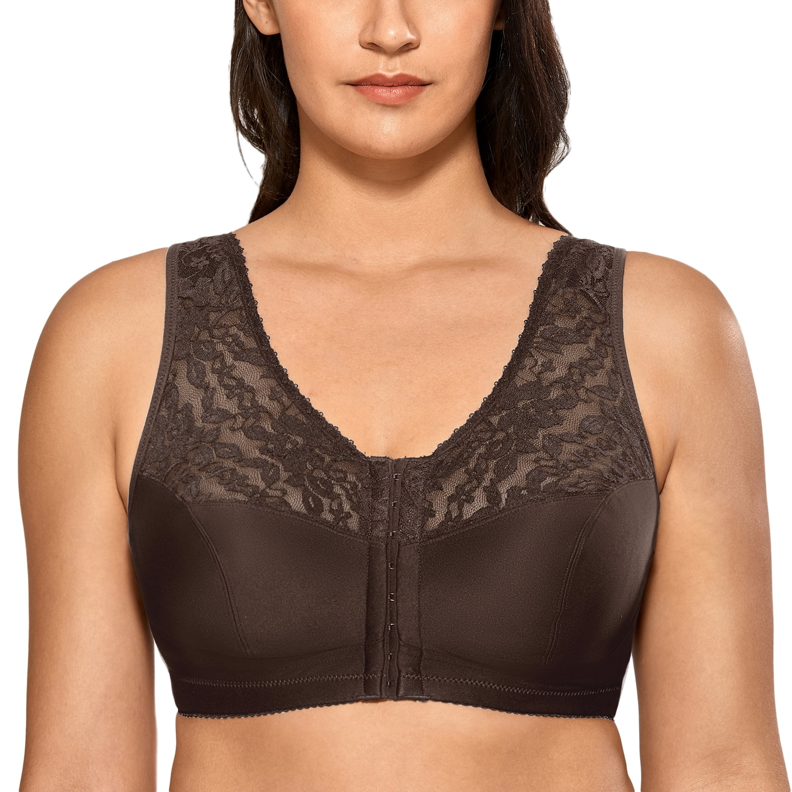 DELIMIRA Women's Full Coverage Wirefree Lace Plus Size Front Closure Bra Racerback - Walmart.com