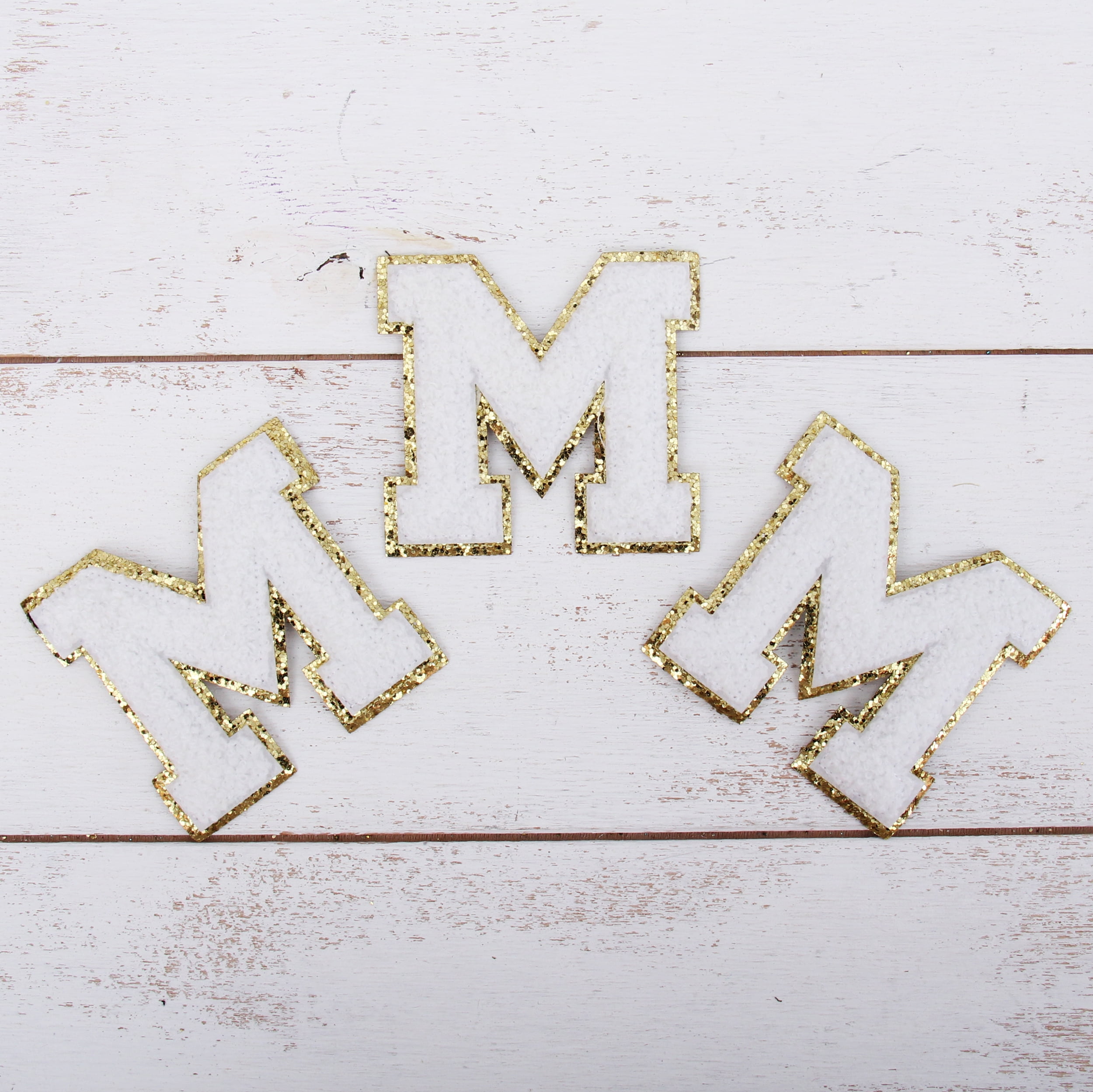 3 Pack Chenille Iron On Glitter Varsity Letter "M" Patches - White ...
