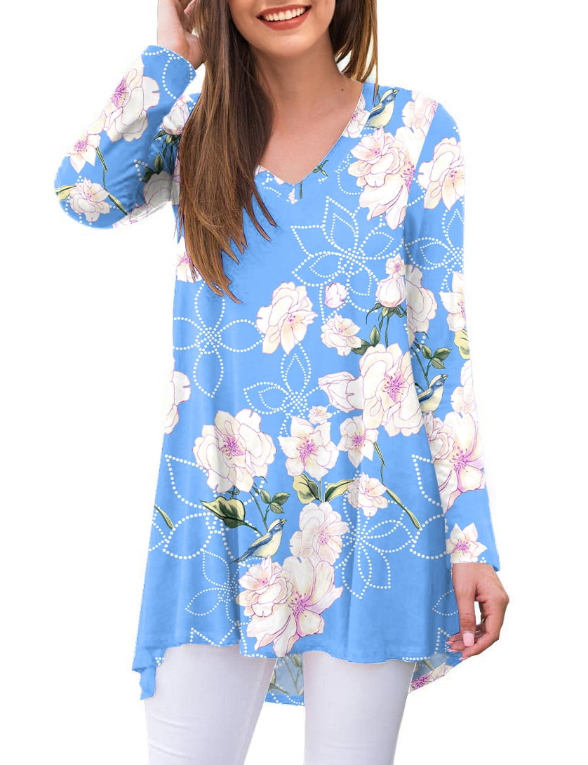 Anygrew Womens Long Sleeve V Neck Shirts Casual Tunic Tops Blouse