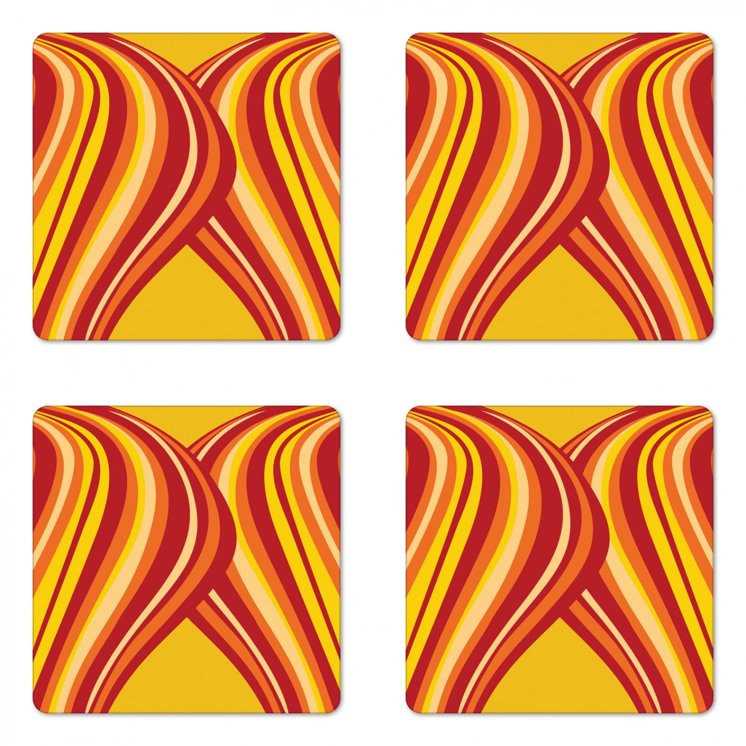 Retro Coaster Set of 4, Wavy Vertical Stripes Entwined Curvy Abstract ...