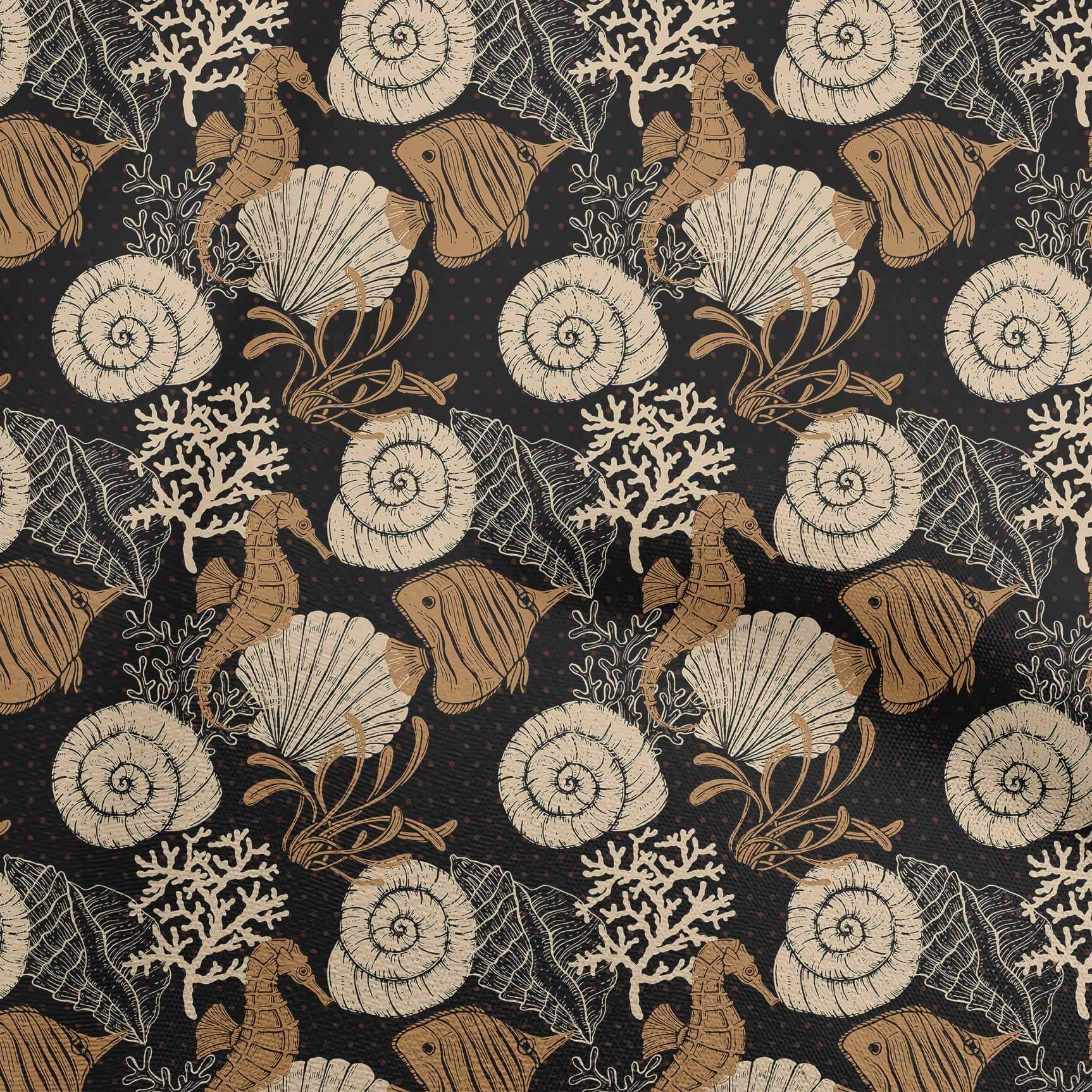 oneOone Velvet Brown Fabric Ocean Underwater Life Dress Material Fabric ...