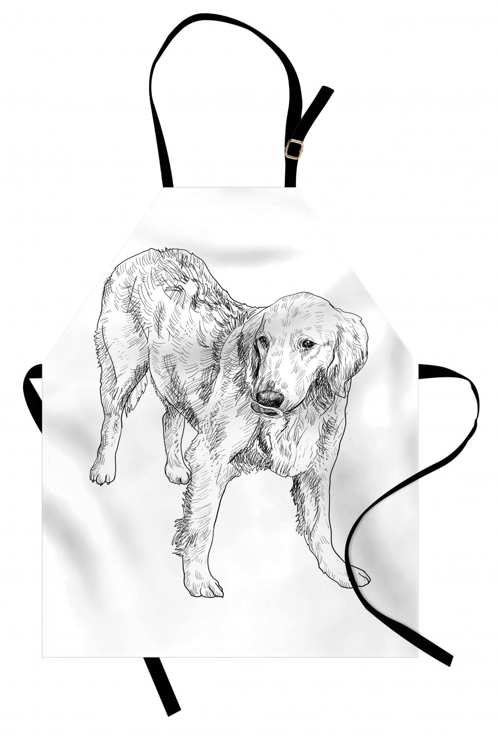 Golden Retriever Apron Young Furry Dog Tongue Out Monochrome Sketch ...