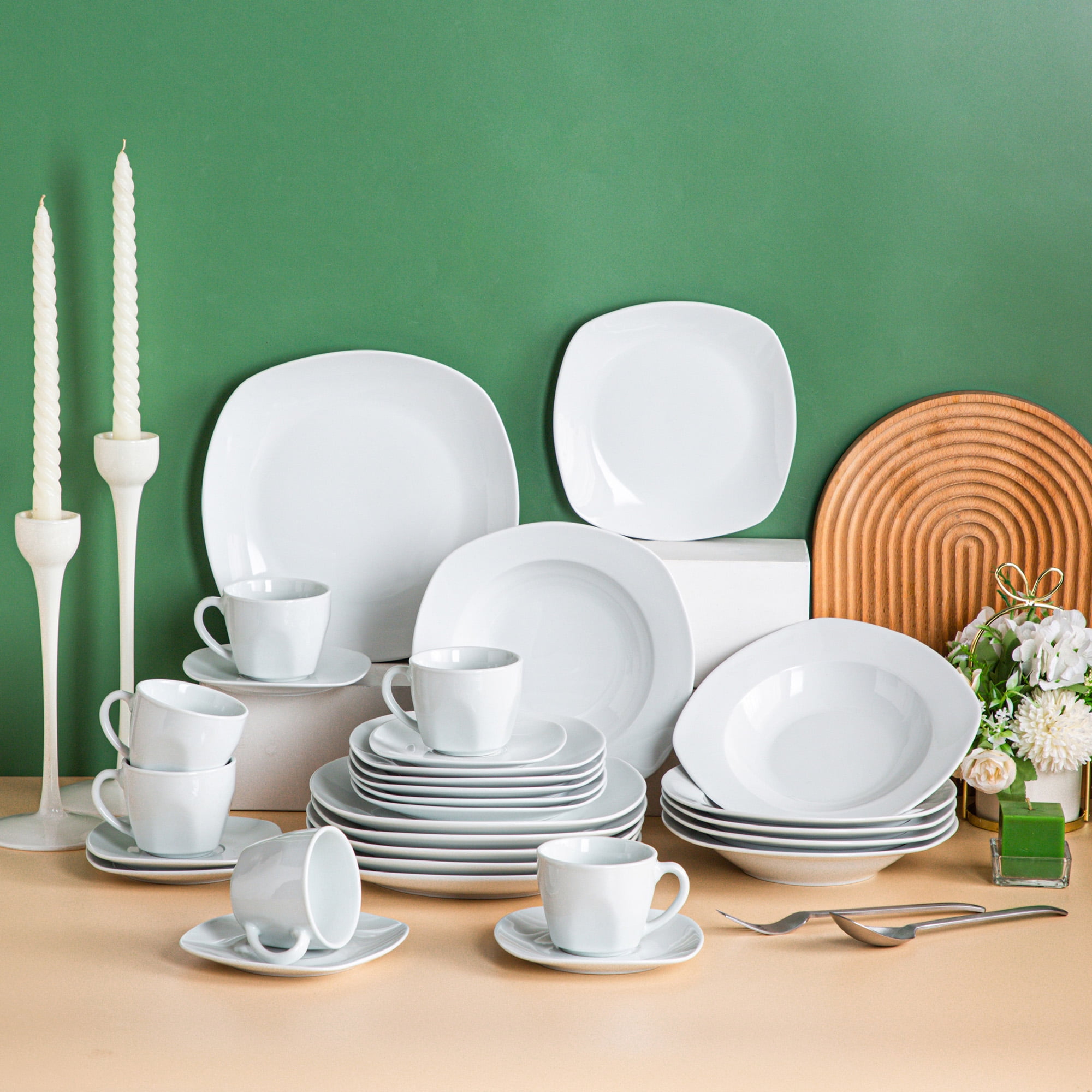 MALACASA, Series ELISA, 30-Piece Porcelain Dinnerware Set, Ivory White ...