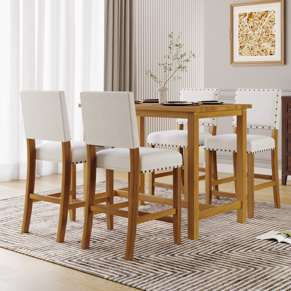 TRIPLE TREE 5-Piece Dining Furniture Set, Rustic Counter Height Table ...