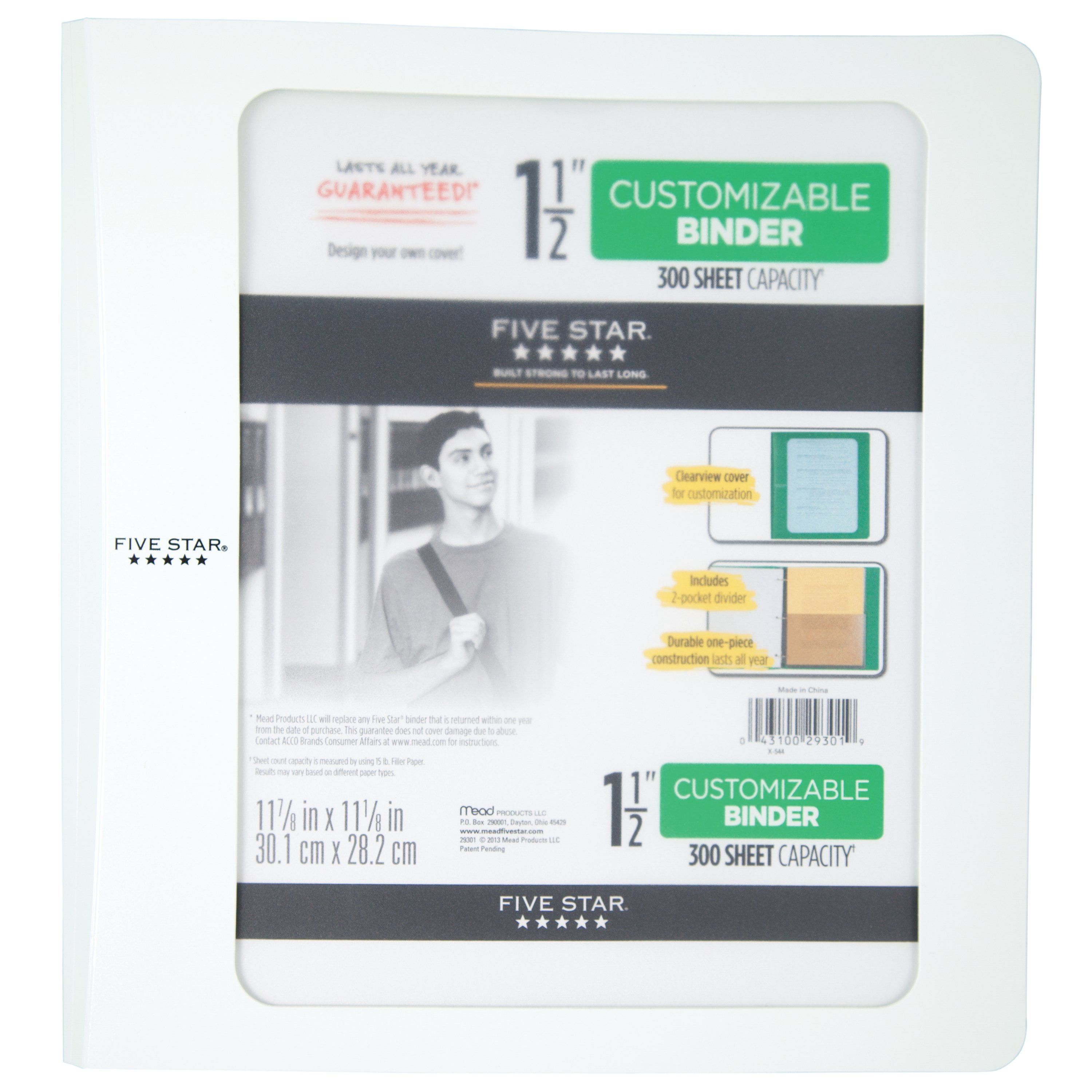 Five Star 1 1/2" Customizable Plastic Binder, White (72887) - Walmart.com