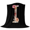 Black Letter I Flower Fleece Throw Blanket Watercolor Alphabet I Pink ...