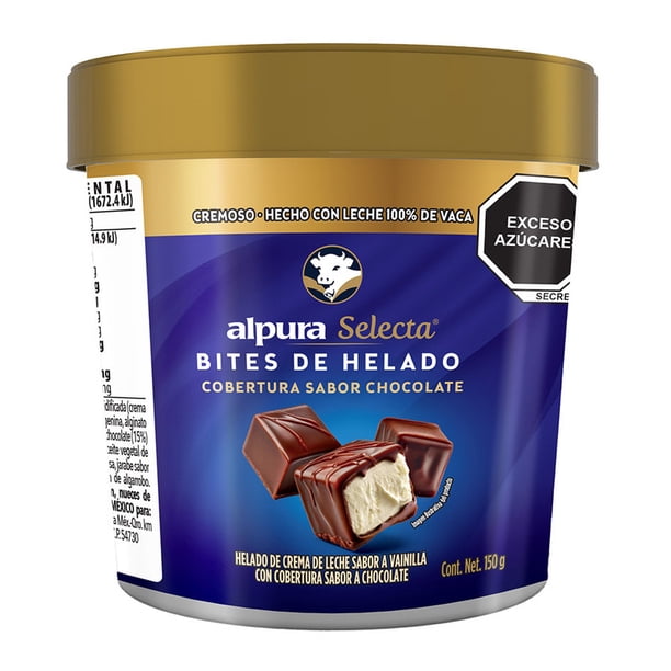 Helado Alpura Selecta Bites vainilla cubierto de chocolate 150g c/u ...