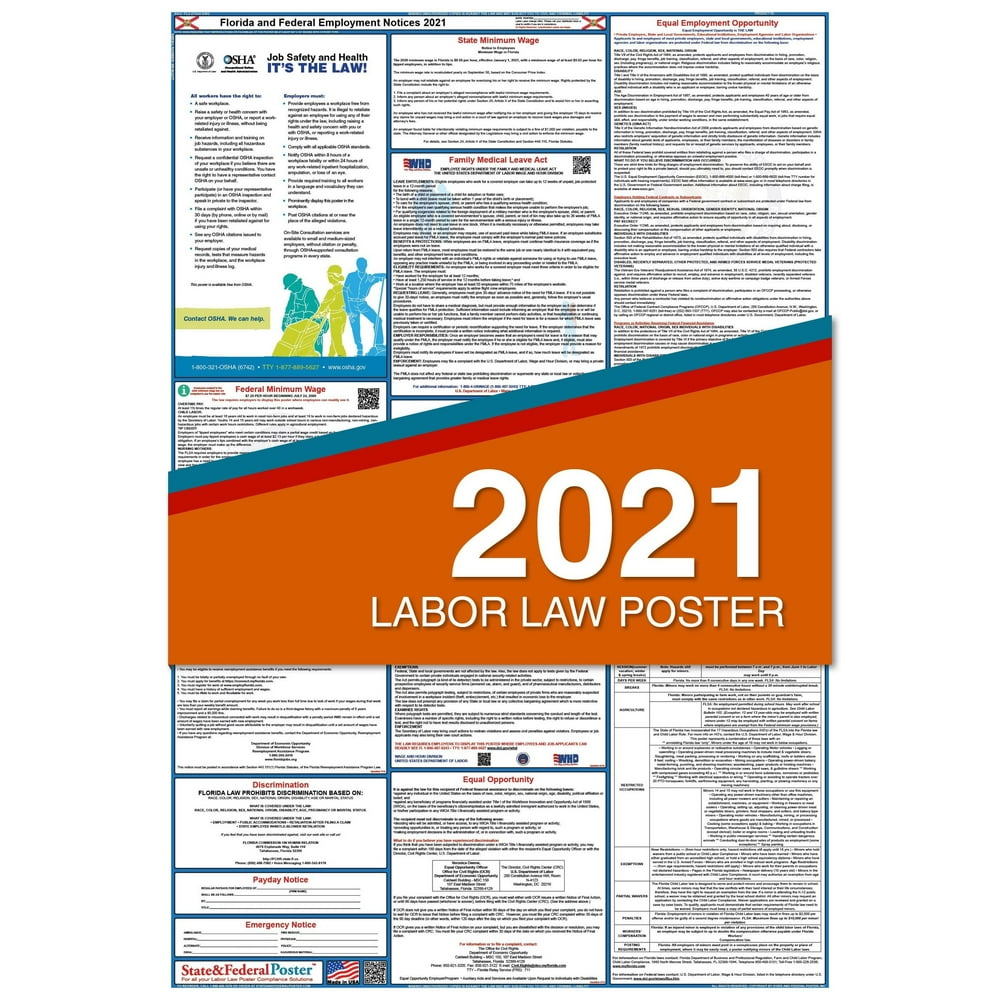 2021 Florida State and Federal Labor Law Poster (Laminated) - Walmart ...