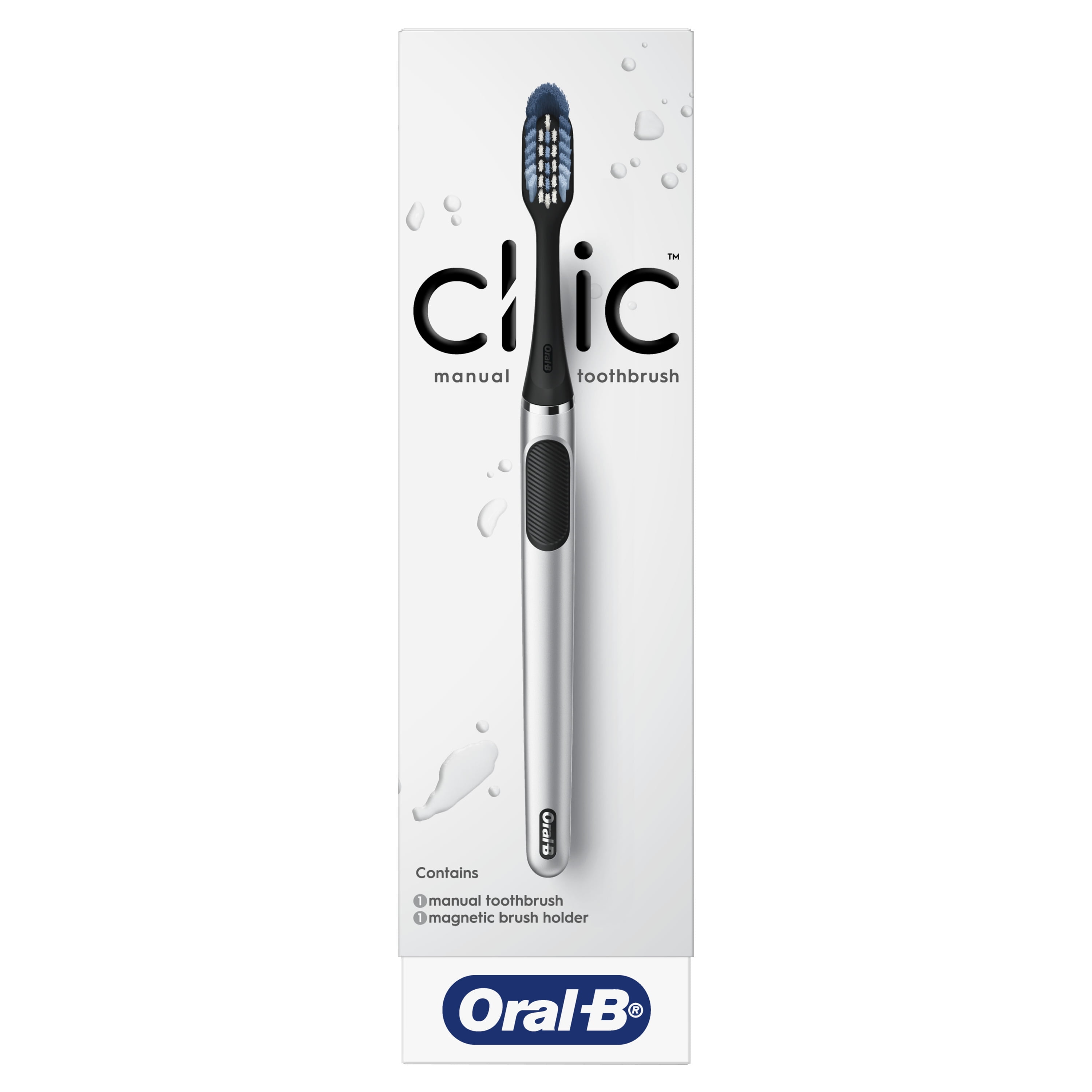 Clic Manual Toothbrush, Chrome Black, with 1 Replaceable Brush Head and ...