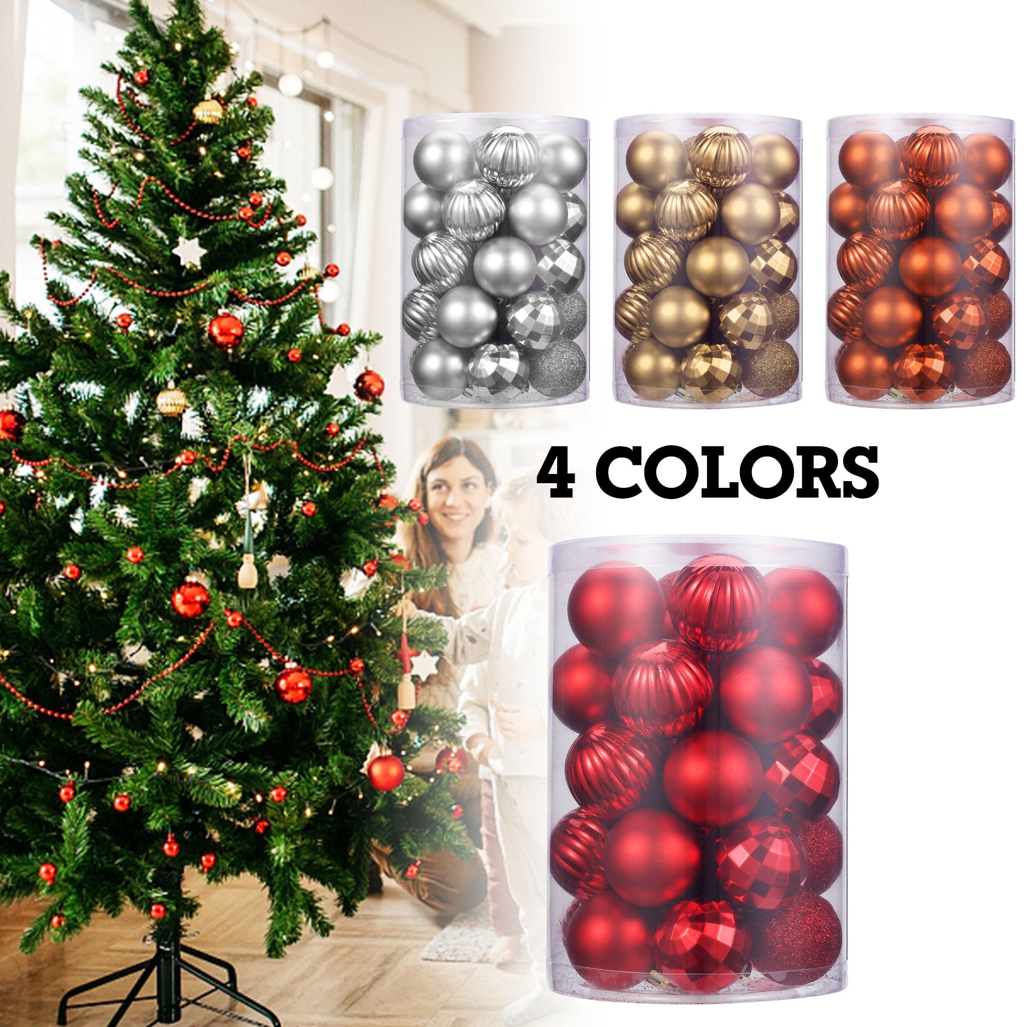 SAYFUT 34 count Christmas Balls Ornaments for Xmas Tree, Shatterproof ...