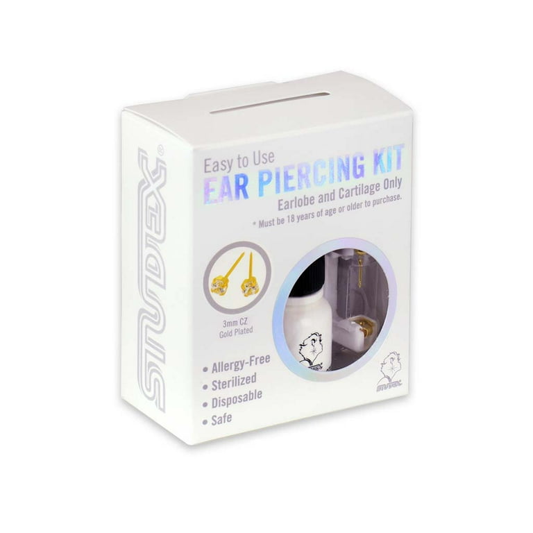 Studex Personal at Home Ear Piercing Kit w Gun 3mm Gold Plated CZ Earrings