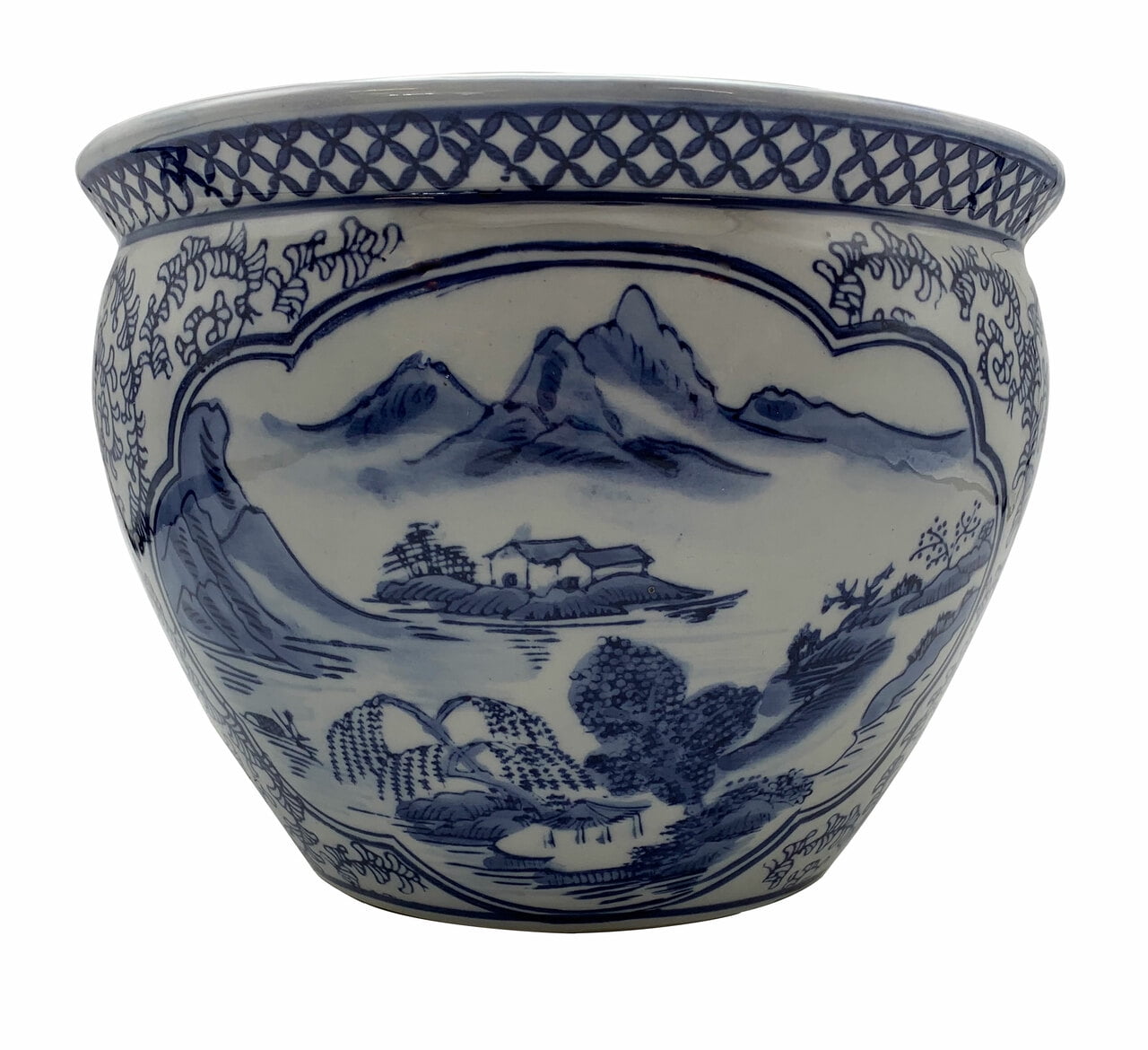 Blue and White Porcelain Garden Pots Painted Landscape (8" W x 6" H ...