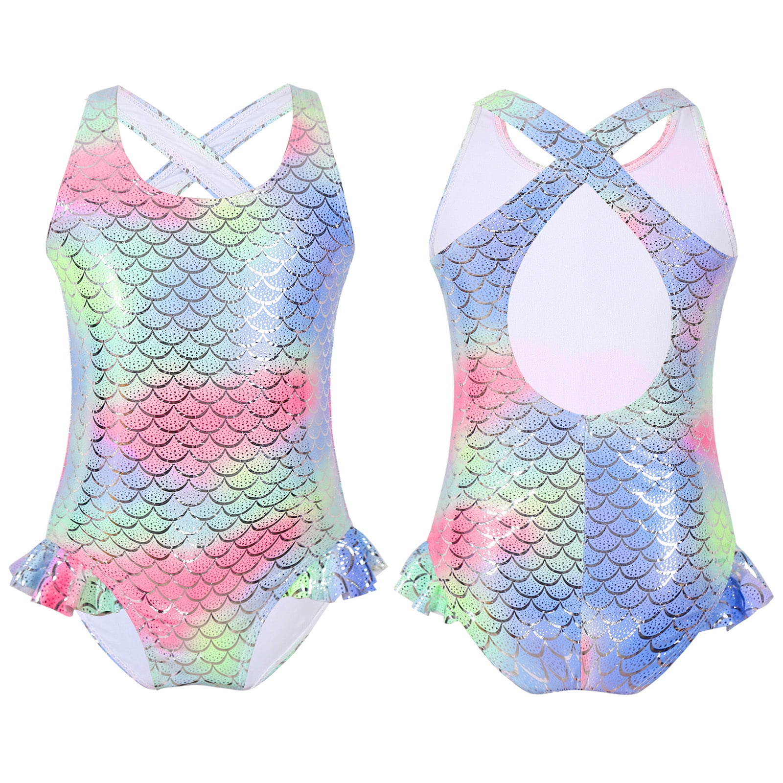 MSemis Kids Girls One Piece Swimsuit Sparkly Fish Scales Pattern ...