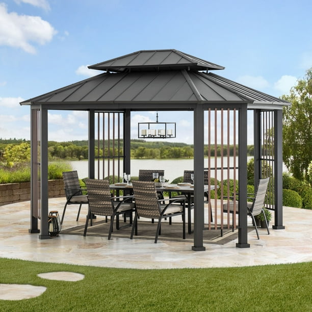 Sunjoy 11 x 13 ft. Hardtop Gazebo Outdoor 2-Tier Steel Hardtop Metal ...