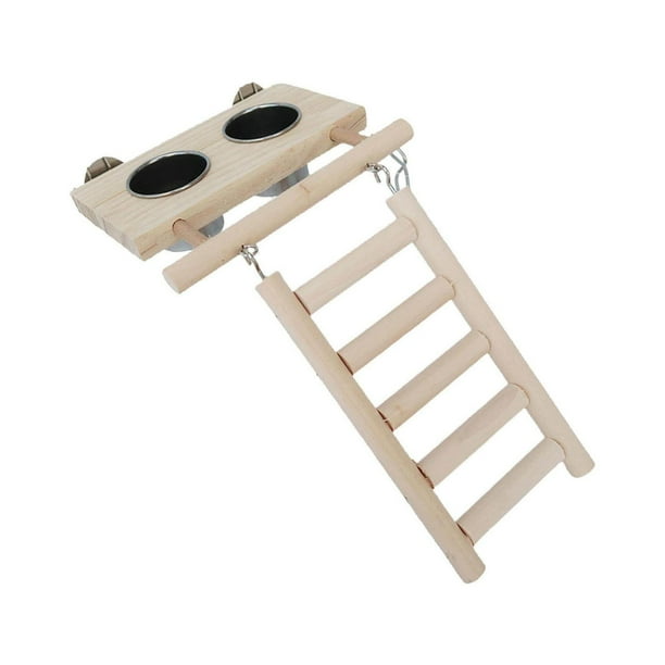 Xinxinyy Bird Parrots Playground Wood Ladder Perch with Feeder Cups ...